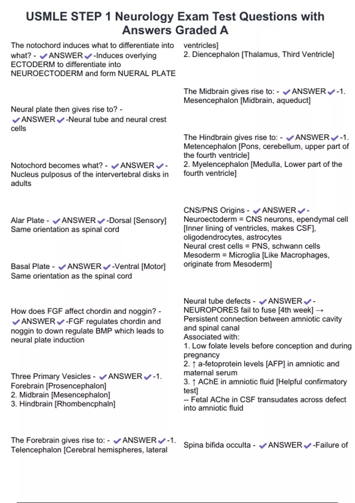 USMLE STEP 1 Neurology Exam Test Questions with Answers Graded A ...
