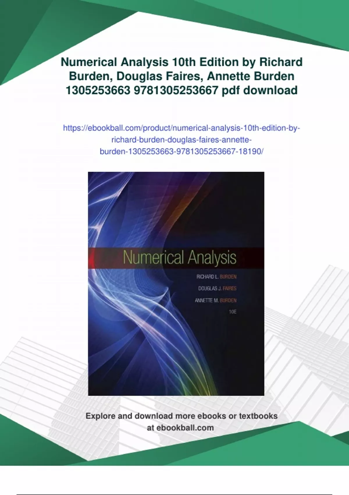 Summary Numerical Analysis 10th Edition by Richard Burden, Douglas Faires, Annette Burden ...