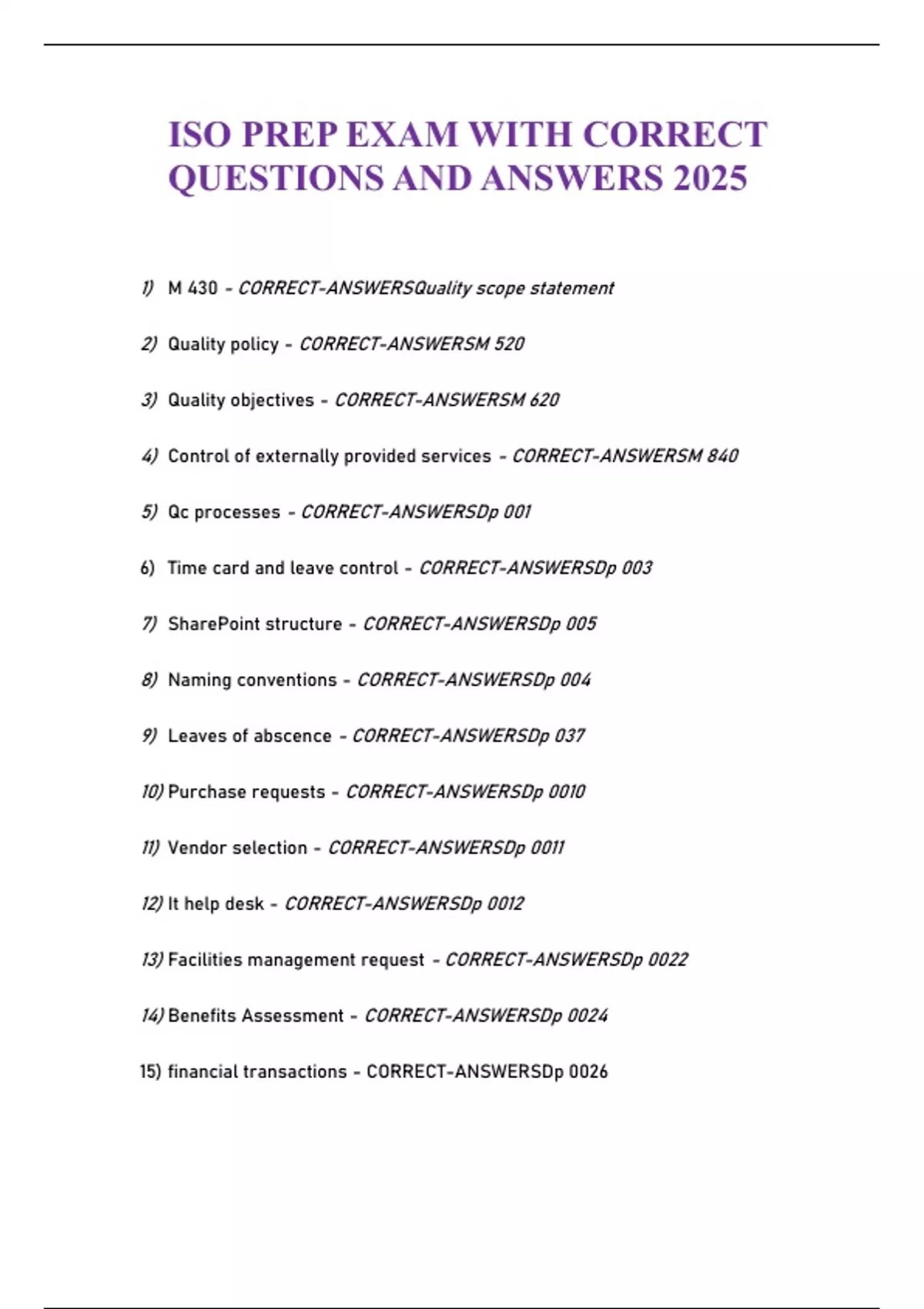 ISO PREP EXAM WITH CORRECT QUESTIONS AND ANSWERS 2025 - ISO - Stuvia US