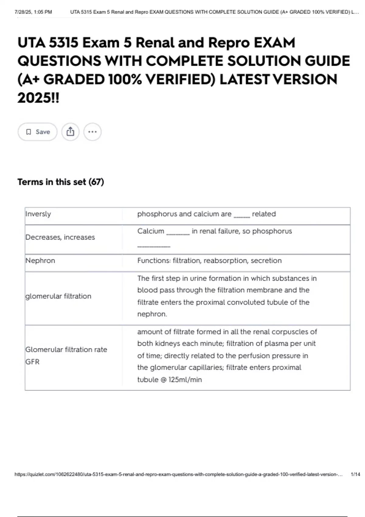 UTA 5315 Exam 5 Renal and Repro EXAM QUESTIONS WITH COMPLETE SOLUTION ...
