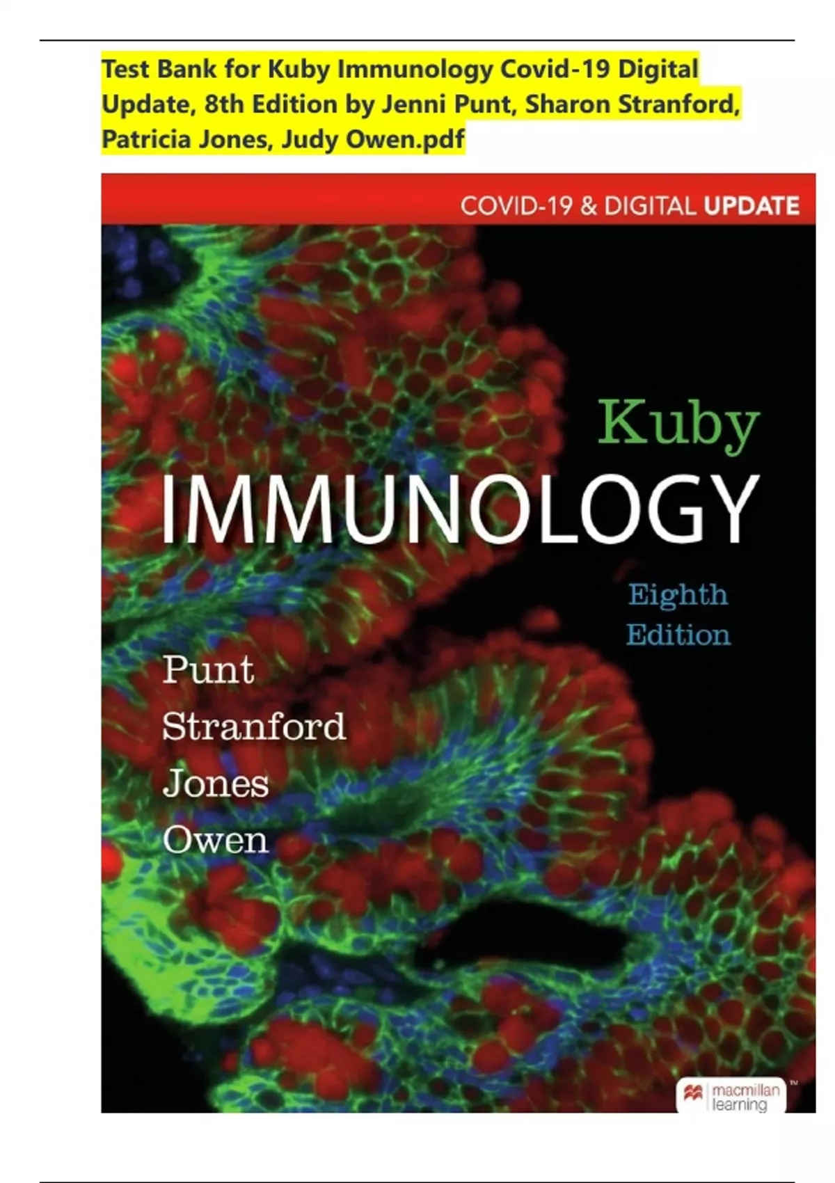 Test Bank for Kuby Immunology Covid-19 Digital Update, 8th Edition by ...