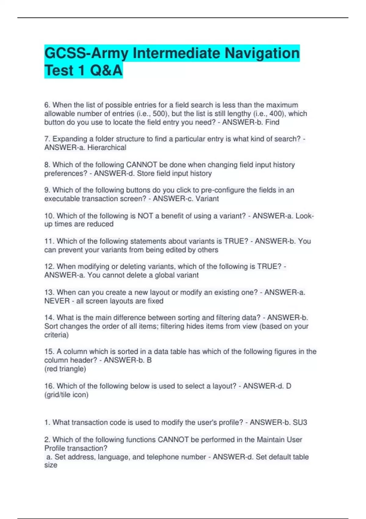 Gcss Army Intermediate Navigation Test 1 Qanda Army Stuvia Us