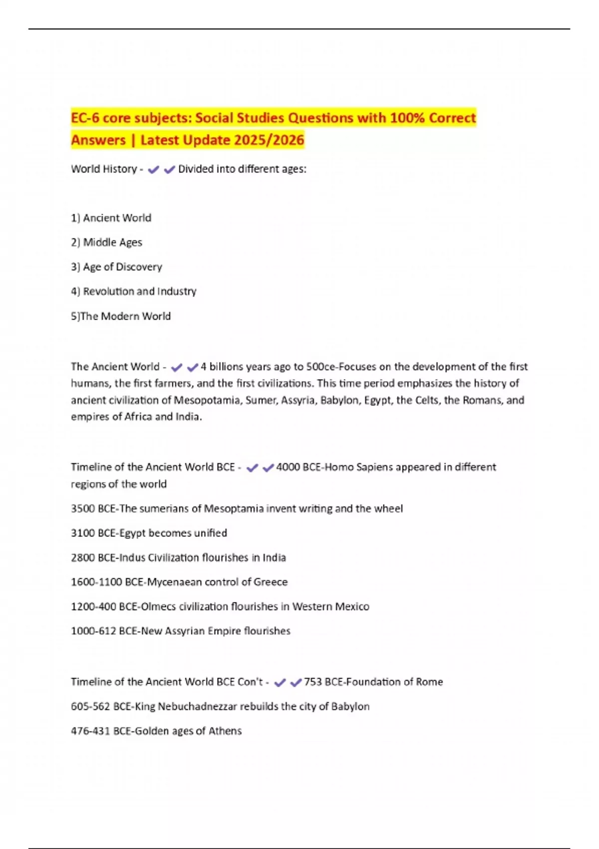 EC-6 core subjects: Social Studies Questions with 100% Correct Answers ...