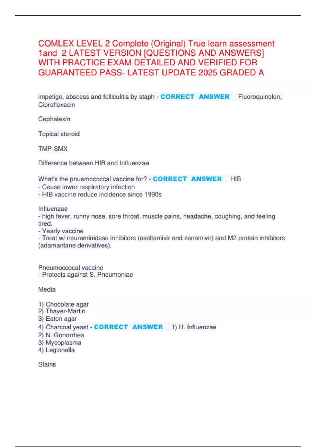 COMLEX LEVEL 2 Complete (Original) True learn assessment 1and 2 LATEST ...