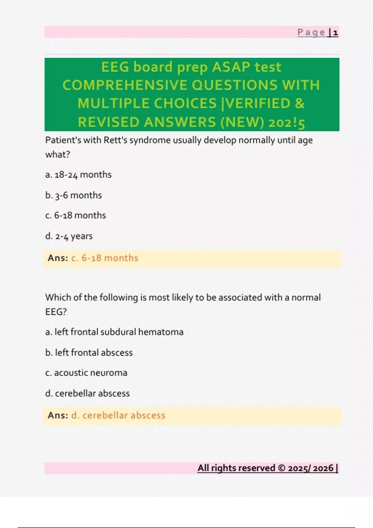 EEG board prep ASAP test COMPREHENSIVE QUESTIONS WITH MULTIPLE CHOICES ...