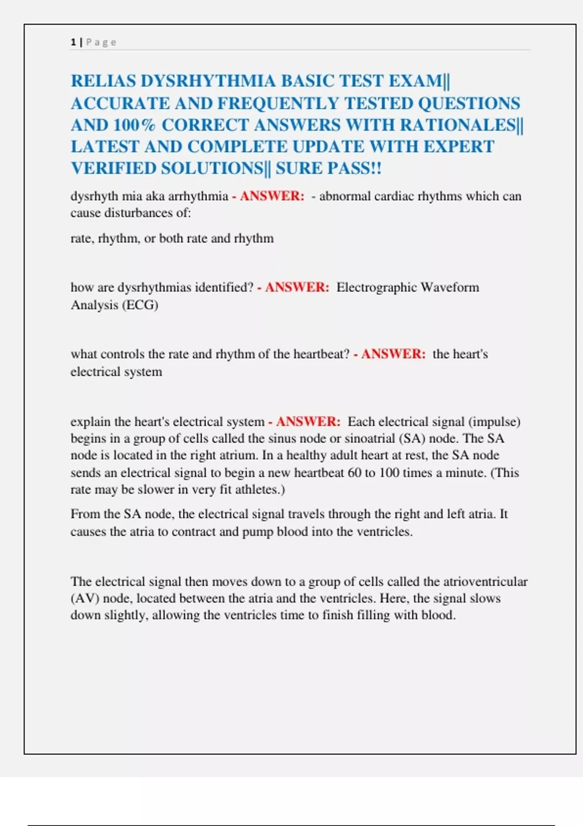 RELIAS DYSRHYTHMIA BASIC TEST EXAM|| ACCURATE AND FREQUENTLY TESTED ...