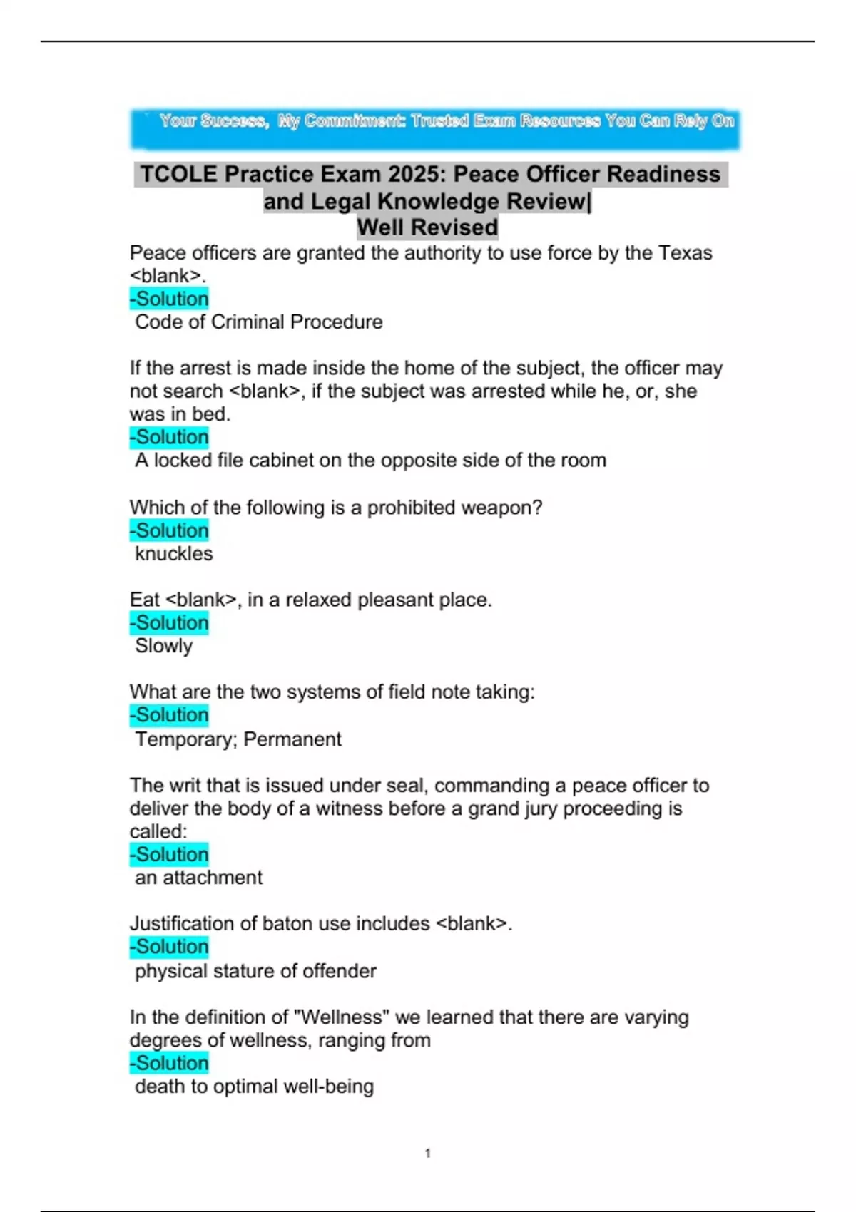 TCOLE Practice Exam 2025: Peace Officer Readiness and Legal Knowledge ...