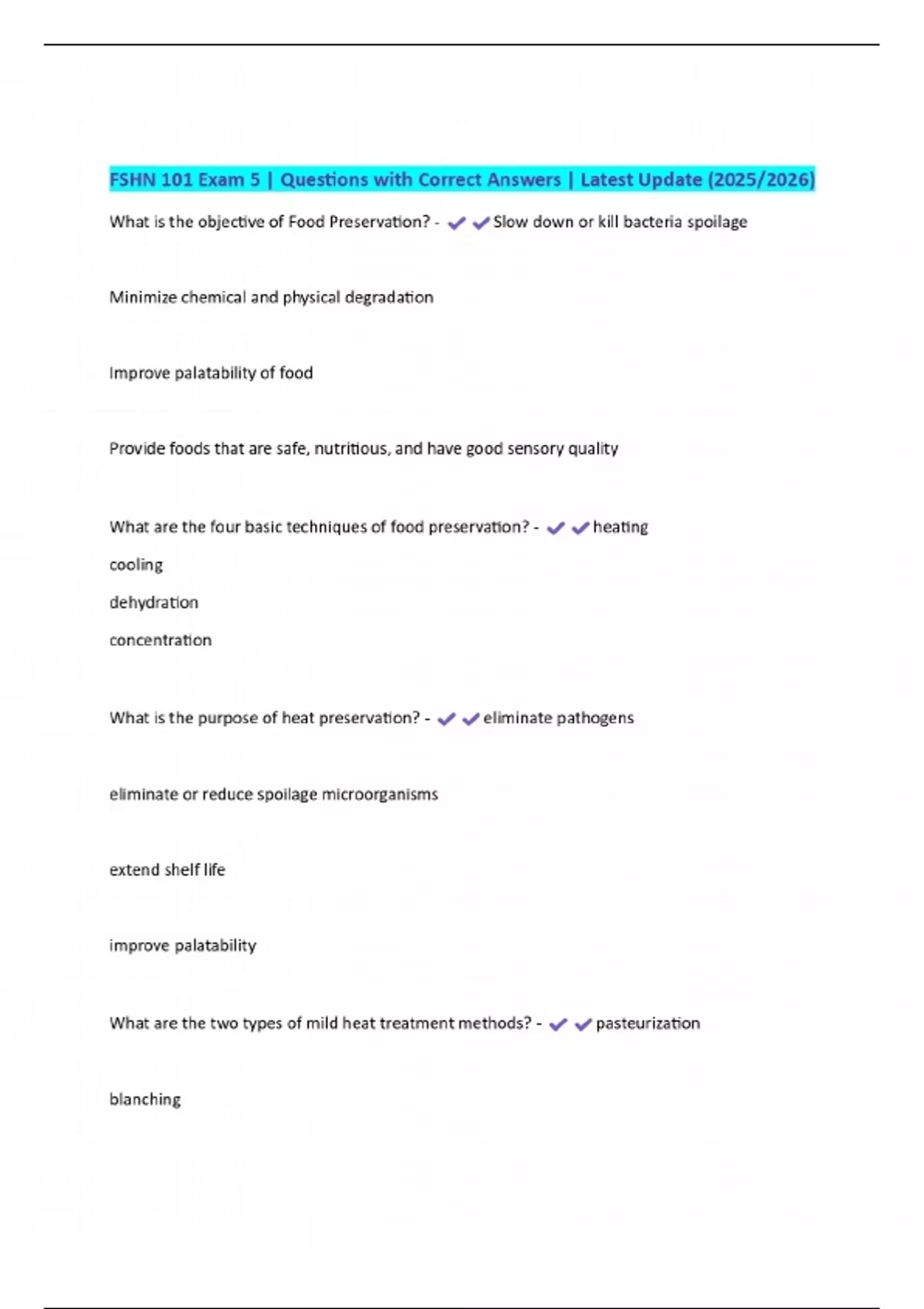 FSHN 101 Exam 5 | Questions with Correct Answers | Latest Update (2025/ ...