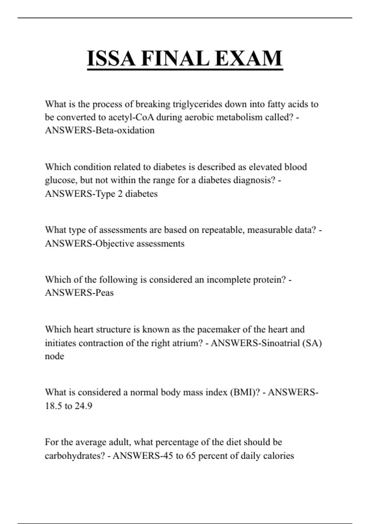 ISSA FINAL EXAM QUESTIONS AND ANSWERS 2025 - ISSA - Stuvia US
