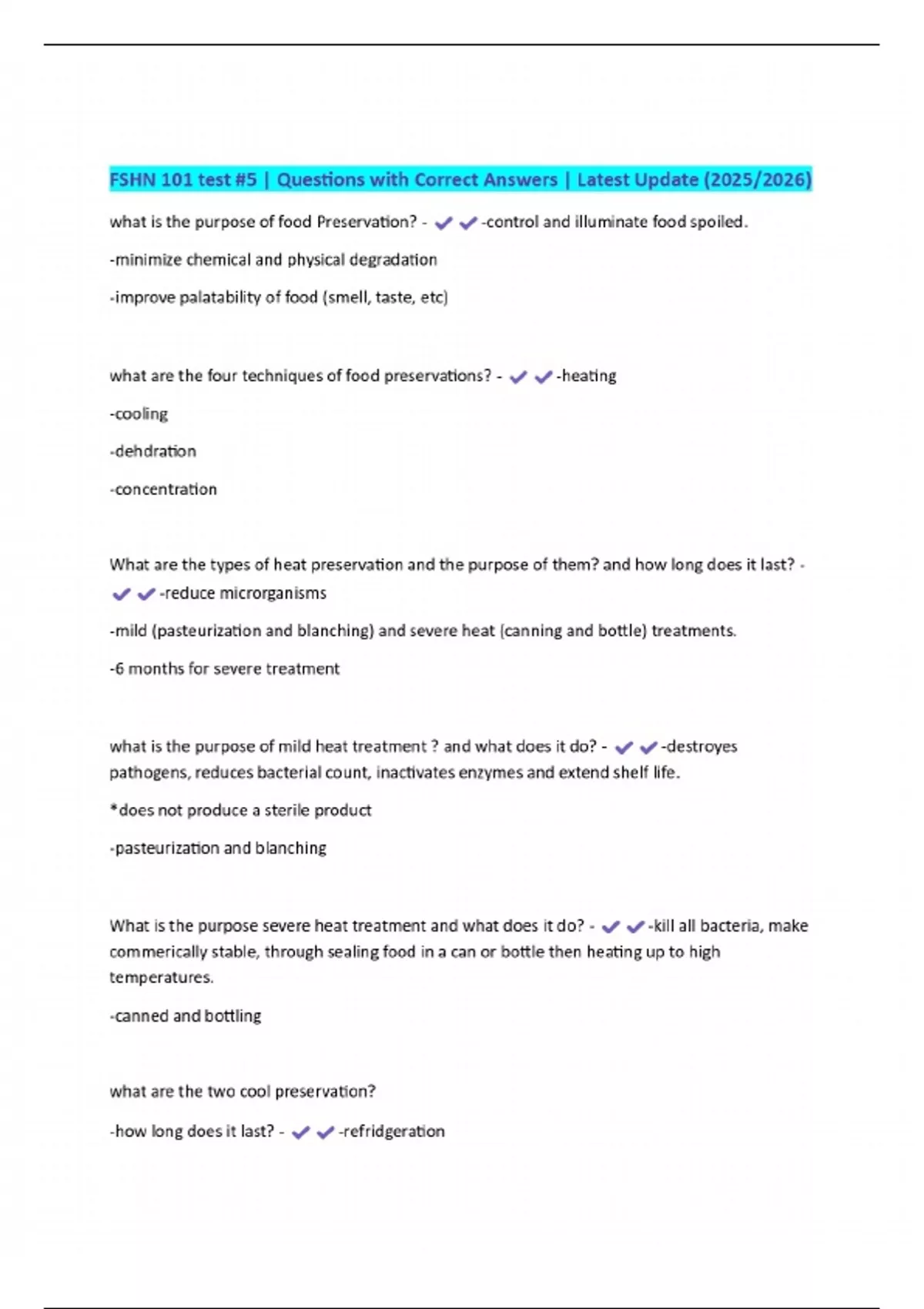 FSHN 101 test #5 | Questions with Correct Answers | Latest Update (2025 ...