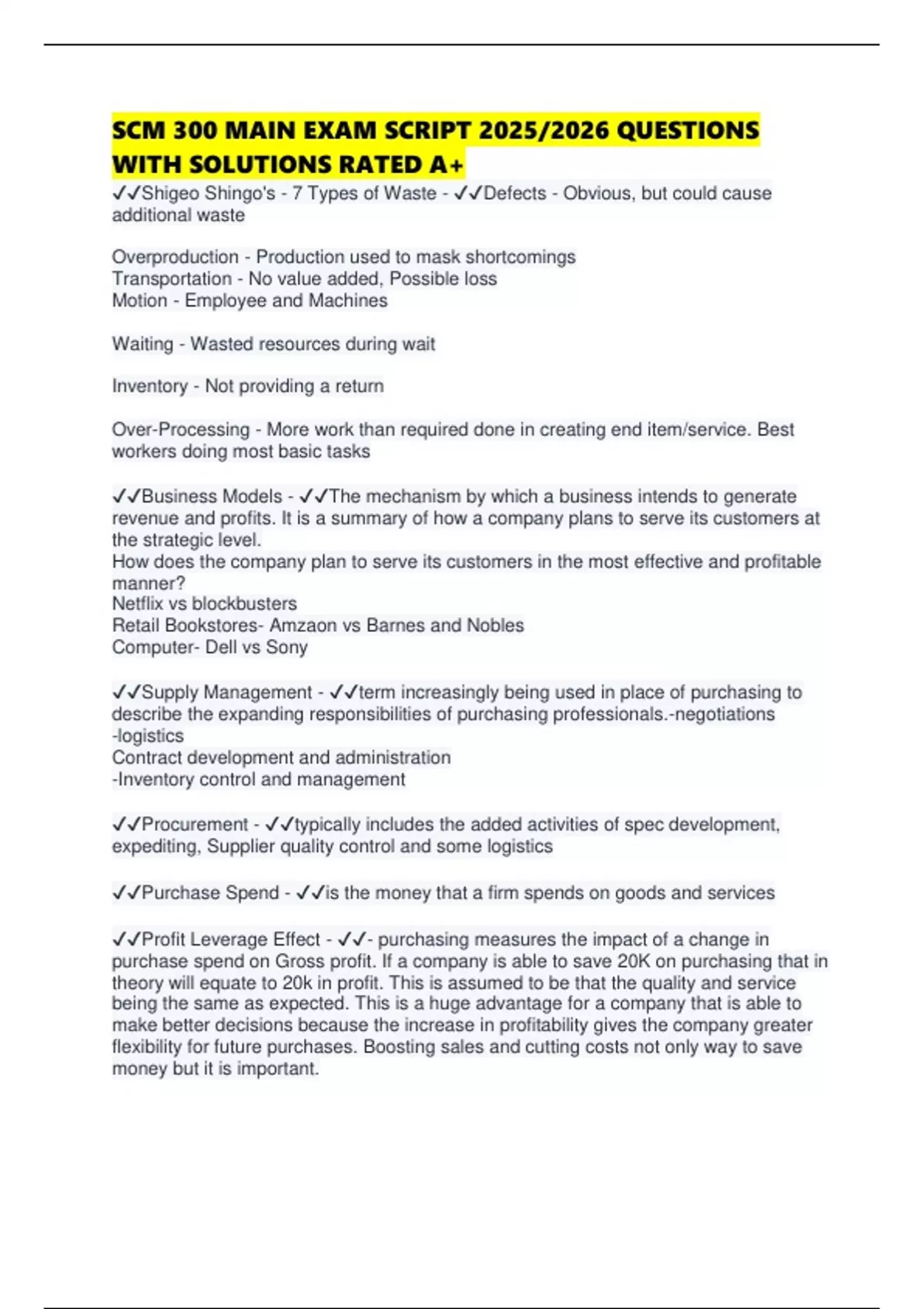 SCM 300 MAIN EXAM SCRIPT 2025/2026 QUESTIONS WITH SOLUTIONS RATED A+ ...