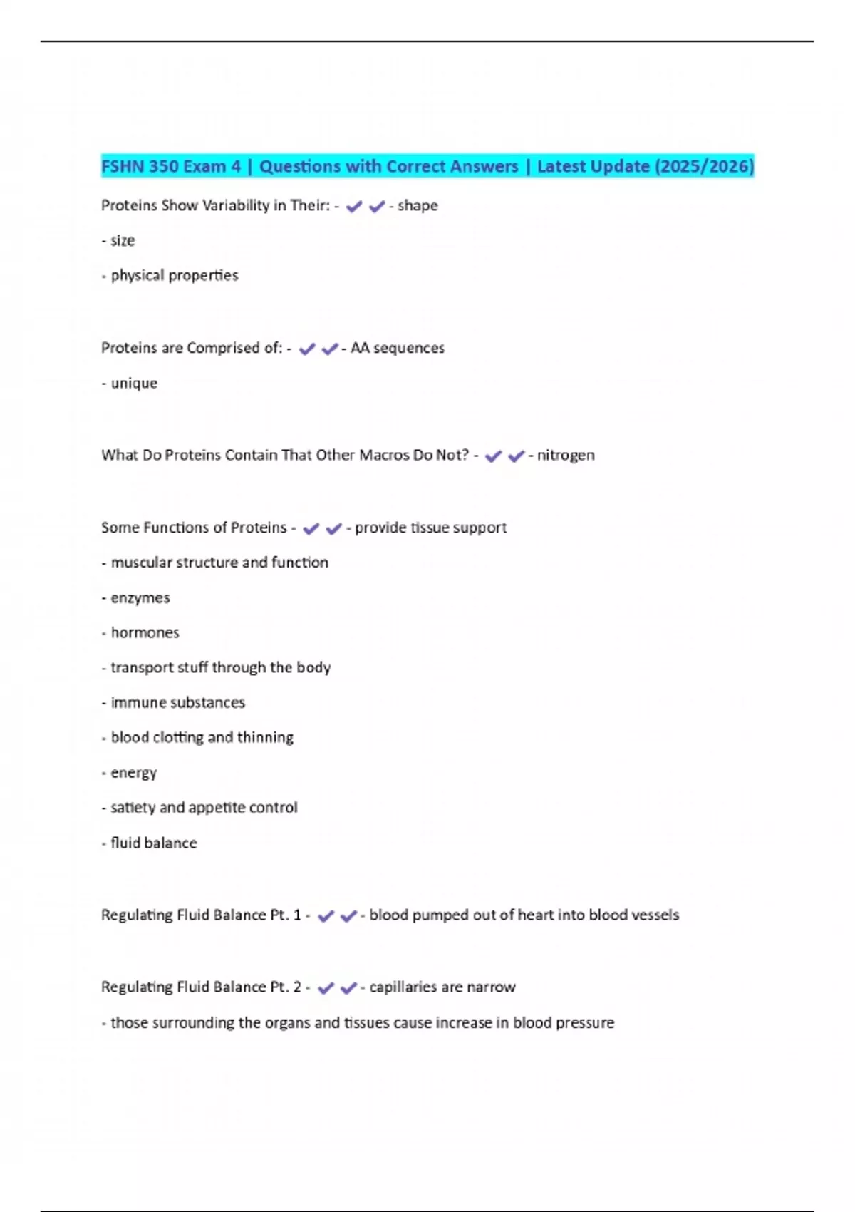 FSHN 350 Exam 4 | Questions with Correct Answers | Latest Update (2025/ ...