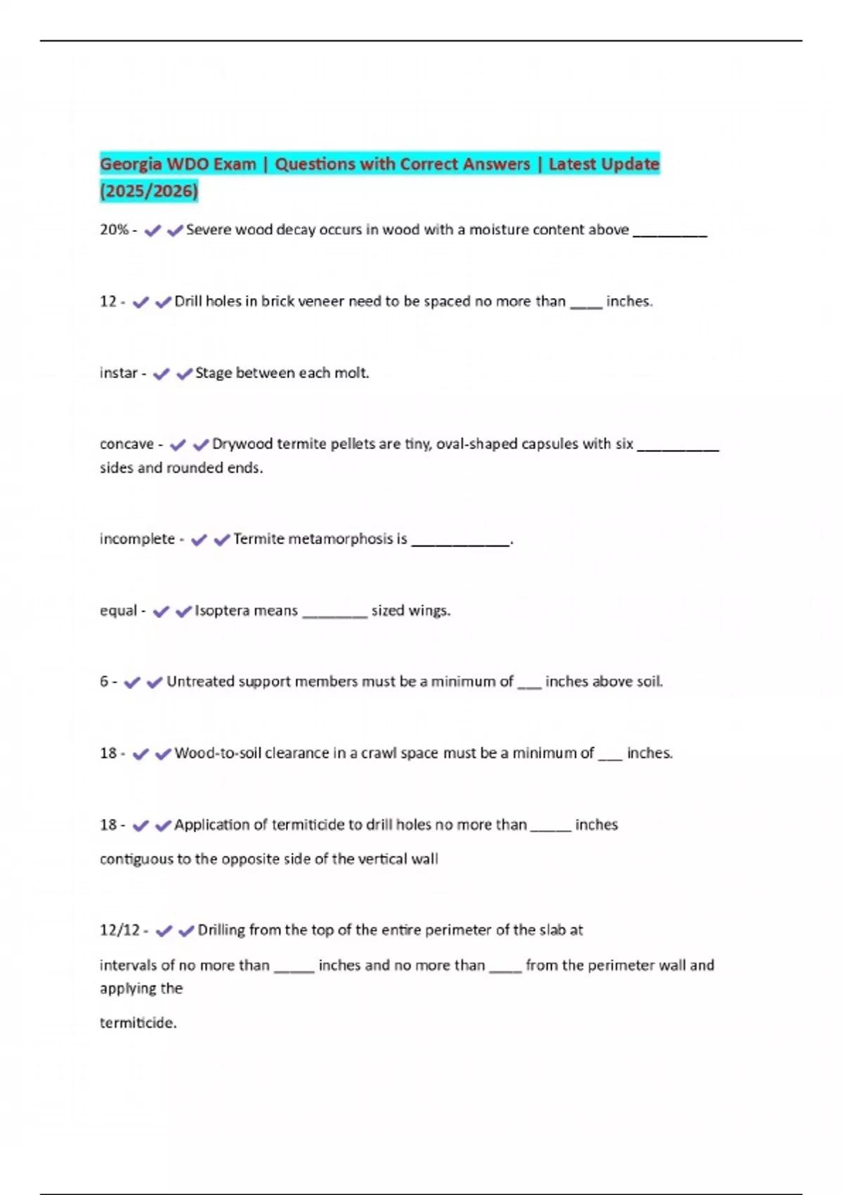 Georgia WDO Exam | Questions with Correct Answers | Latest Update (2025 ...