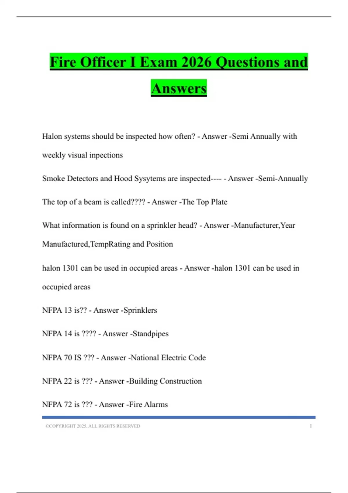 Fire Officer I Exam 2026 Questions and Answers - Fire Officer 1 - Stuvia US