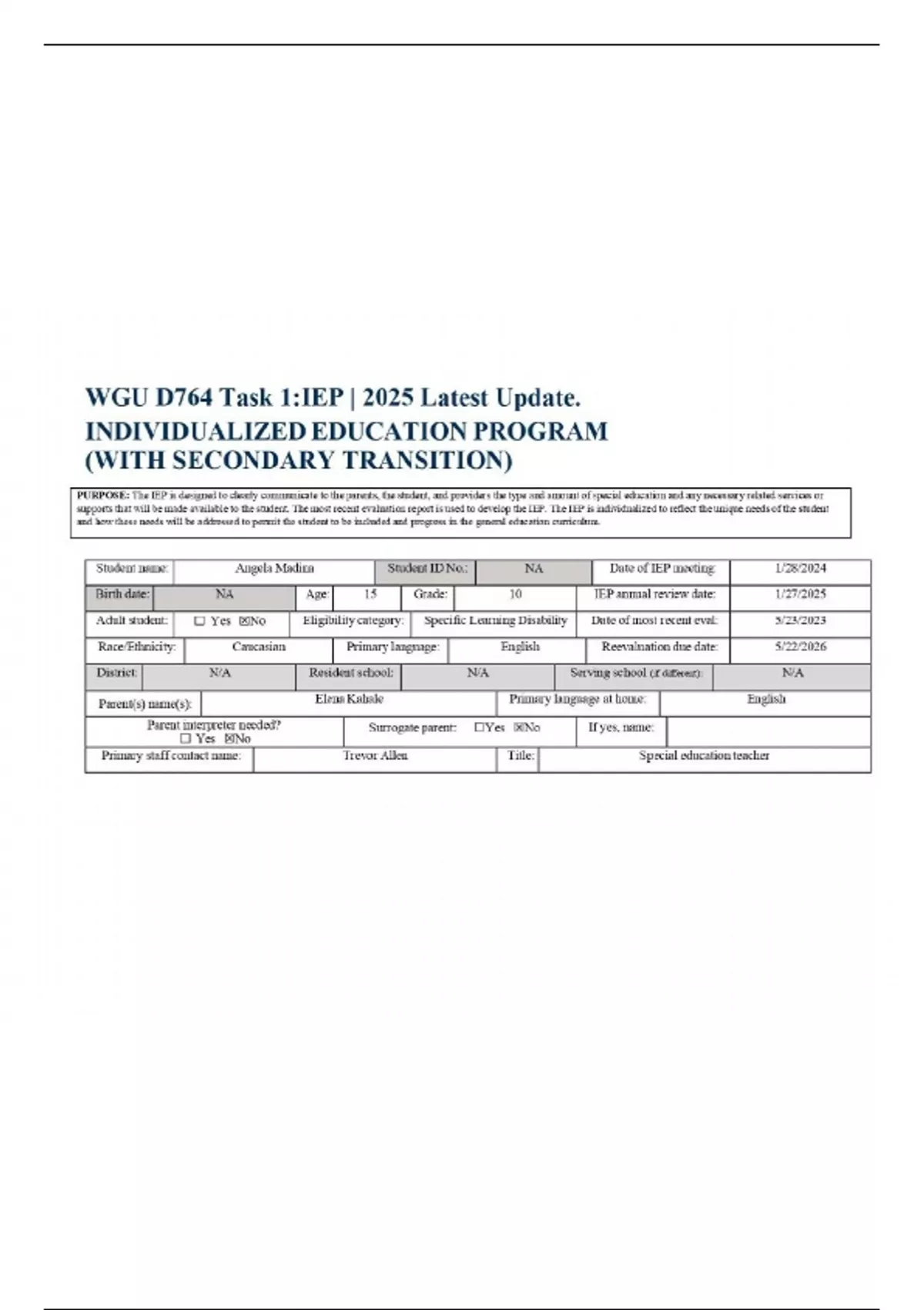 WGU D764 Task 1: IEP | 2025 Latest Update with complete solutions ...
