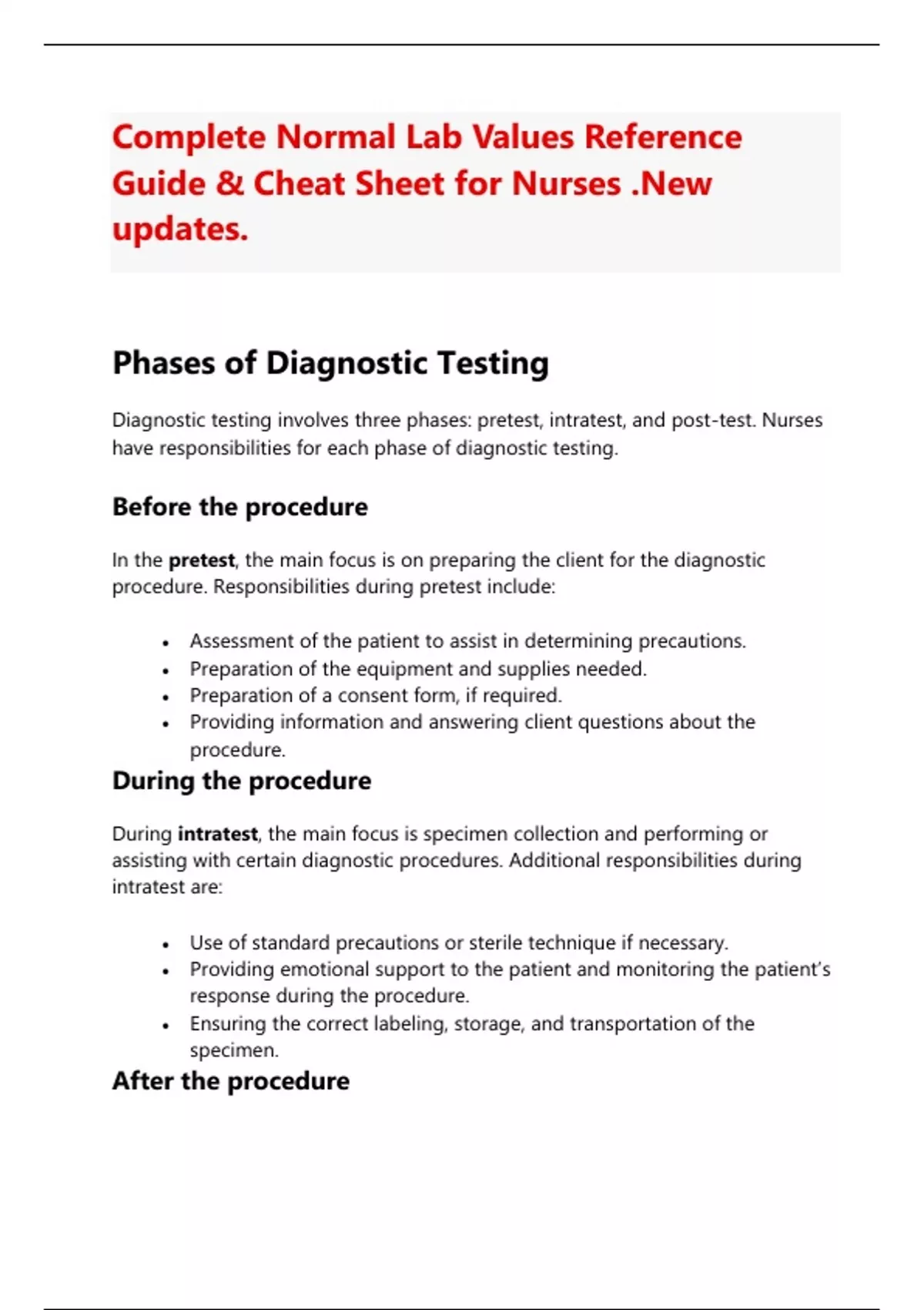 Summary Complete Normal Lab Values Reference Guide & Cheat Sheet for ...