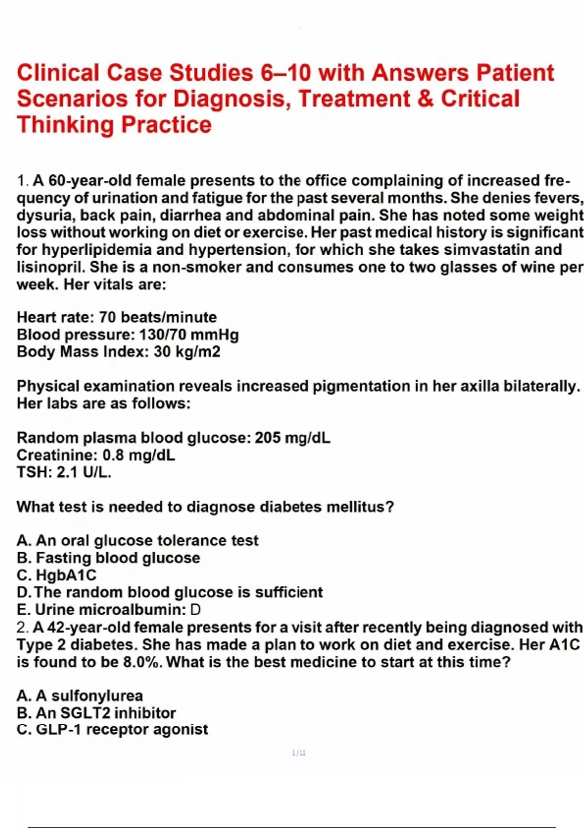 Clinical Case Studies 6–10 with Answers Patient Scenarios for Diagnosis ...
