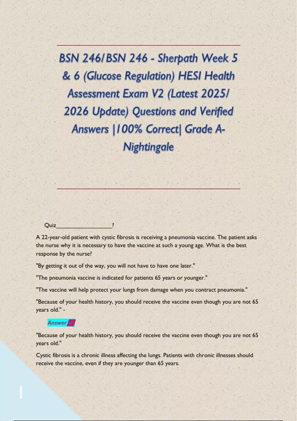 BSN 246/ BSN 246 - Sherpath Week 5 & 6 (Glucose Regulation) HESI Health ...