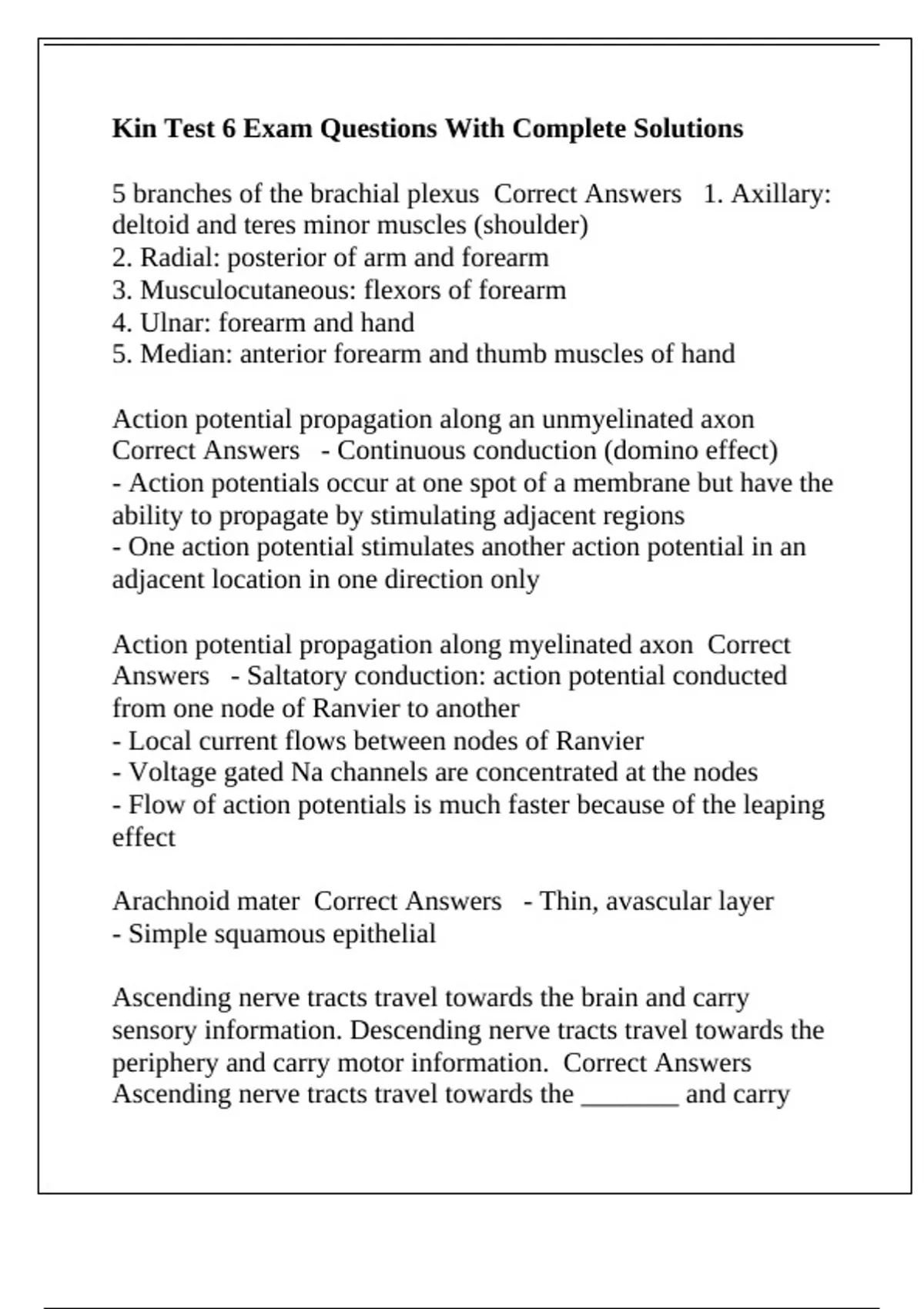 Kin Test 6 Exam Questions With Complete Solutions - Kin - Stuvia US