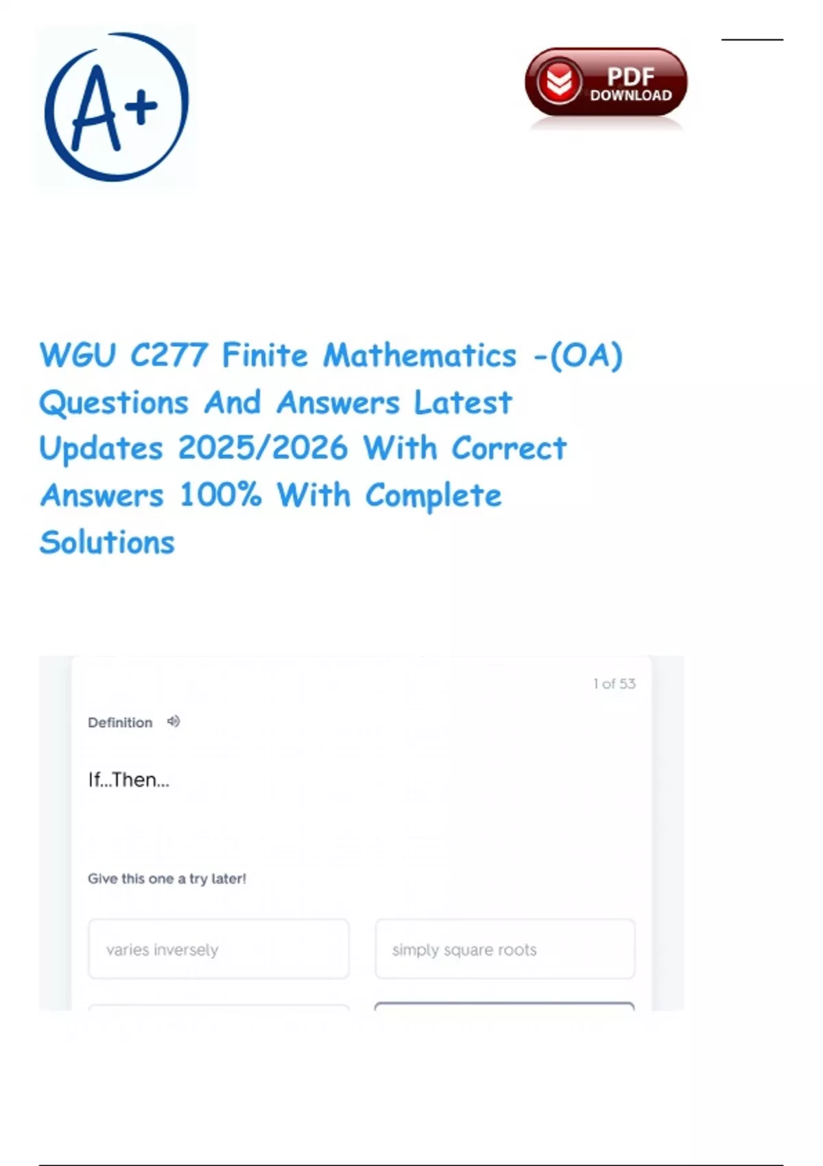 WGU C277 Finite Mathematics -(OA) Questions And Answers Latest Updates ...