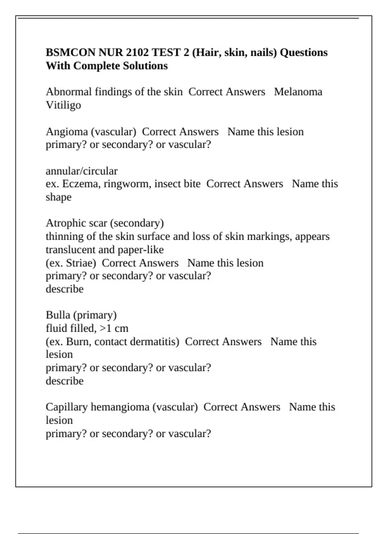 BSMCON NUR 2102 TEST 2 (Hair, skin, nails) Questions With Complete ...