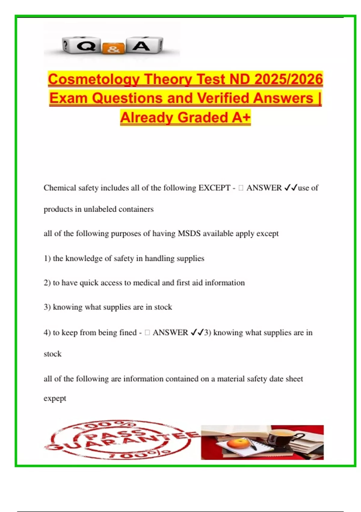 Cosmetology Theory Test ND 2025/2026 | 190+ Verified Questions ...
