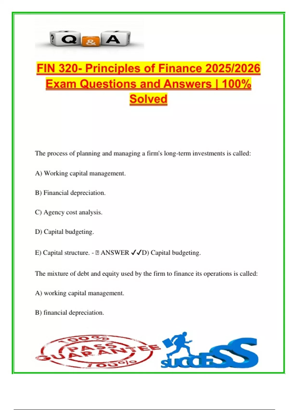 FIN 320 – Principles of Finance Exam Guide | 2025/2026 | 60+ Verified ...