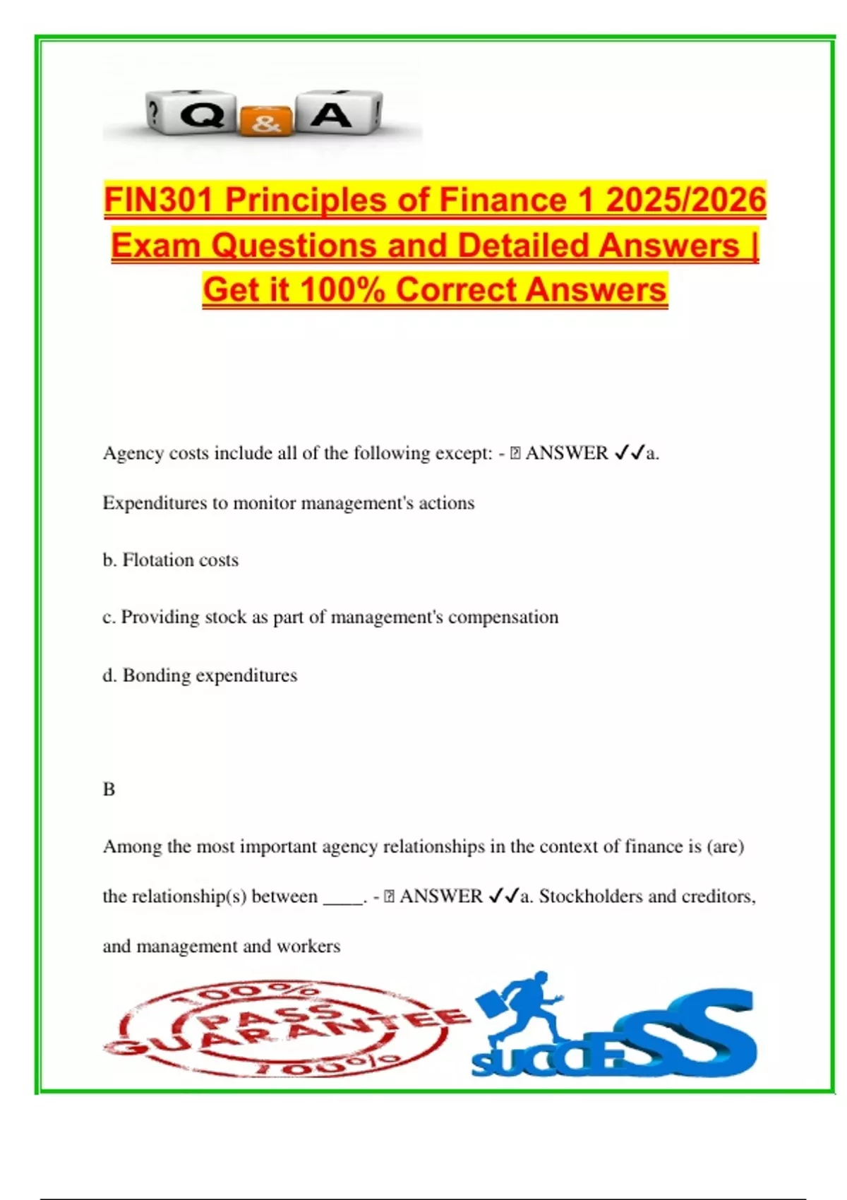 FIN 301 Principles of Finance 1 – Final Exam 2025/2026 | 100+ Verified ...