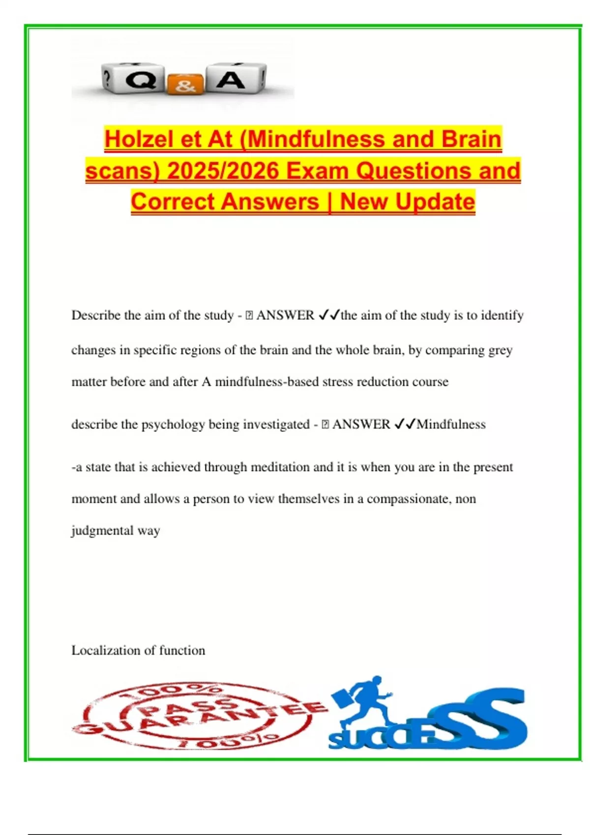 Holzel et al. (Mindfulness & Brain Structure) | 2025/2026 Exam Guide ...