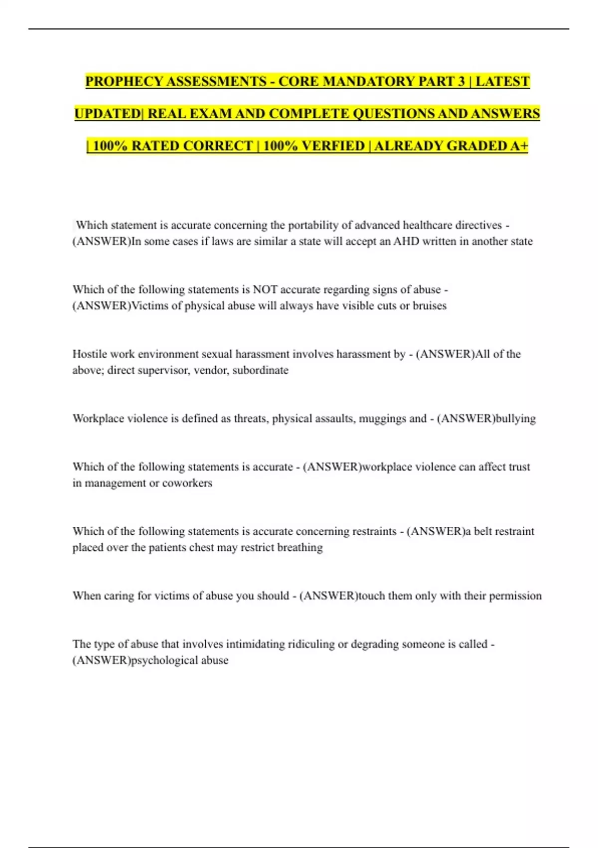 PROPHECY ASSESSMENTS - CORE MANDATORY PART 3 | LATEST UPDATED| REAL ...