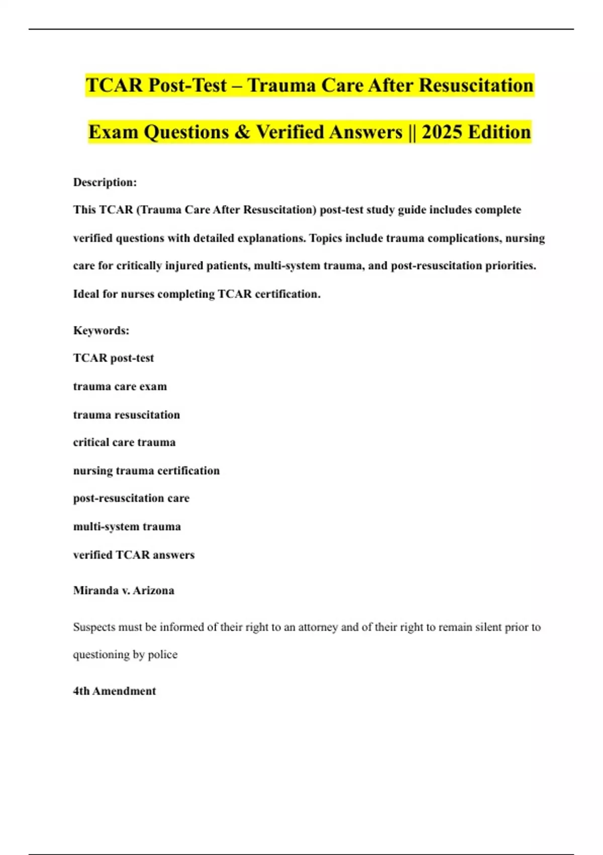 TCAR Post-Test – Trauma Care After Resuscitation Exam Questions ...