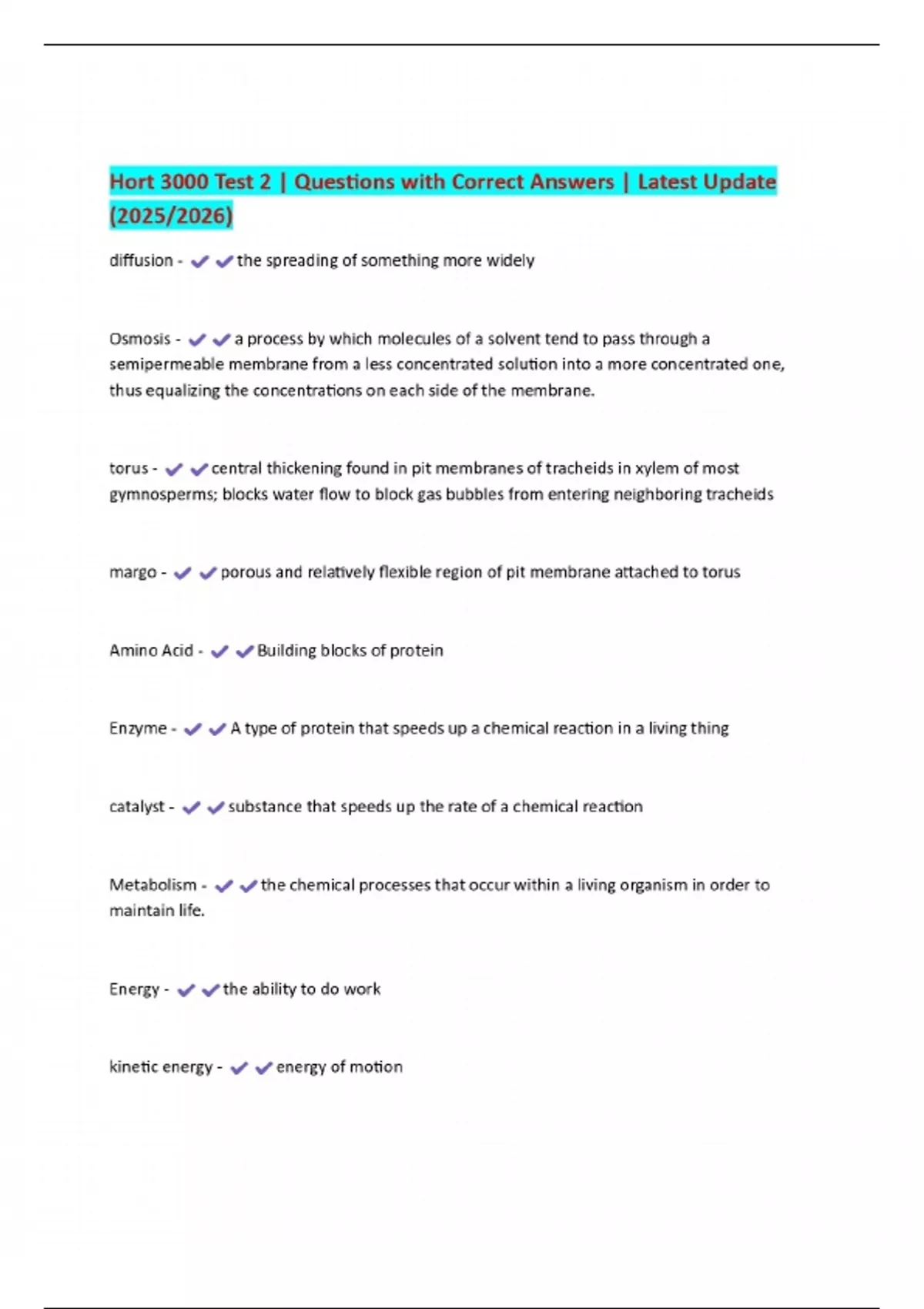 Hort 3000 Test 2 | Questions with Correct Answers | Latest Update (2025 ...