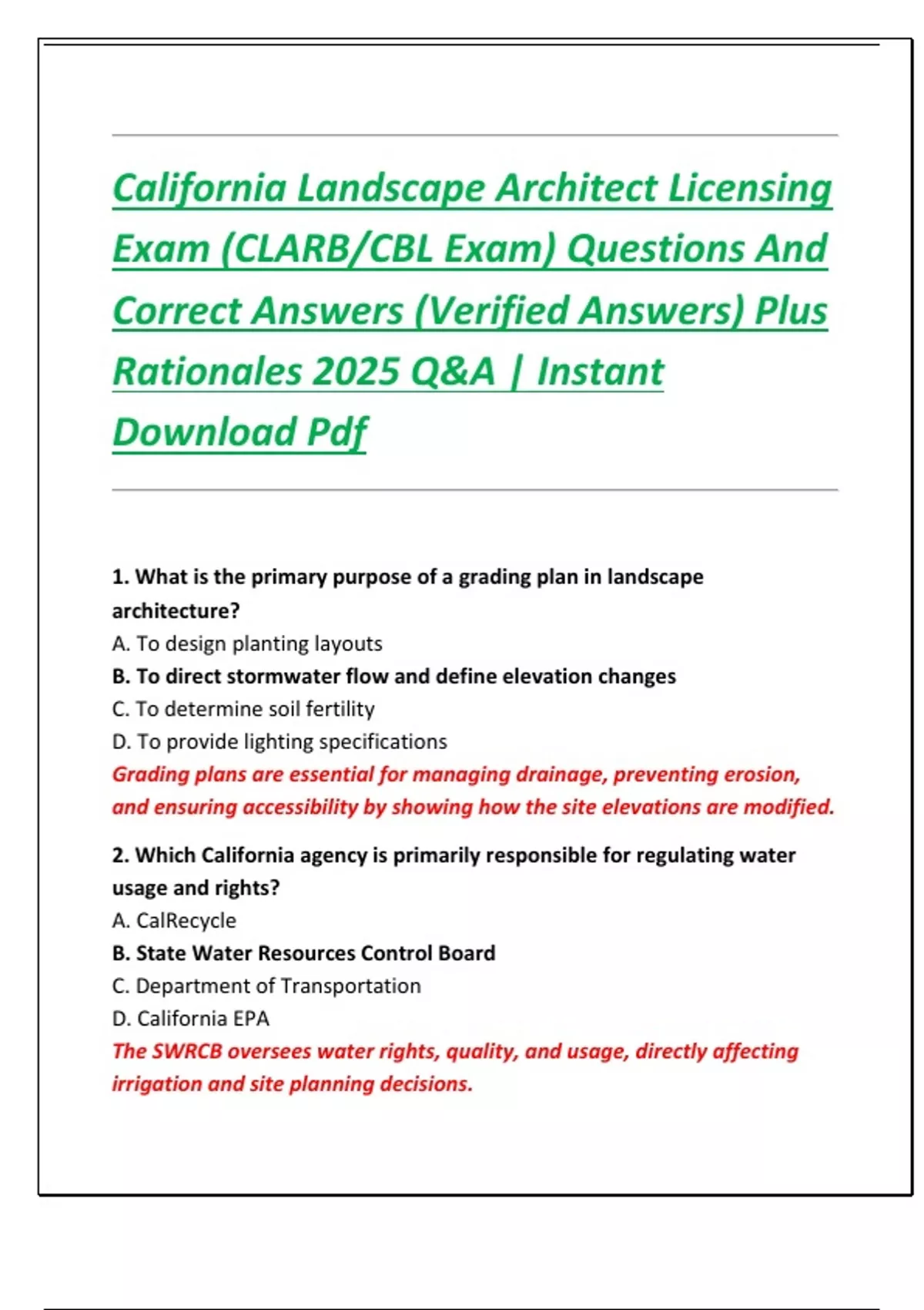 California Landscape Architect Licensing Exam (CLARB/CBL Exam ...