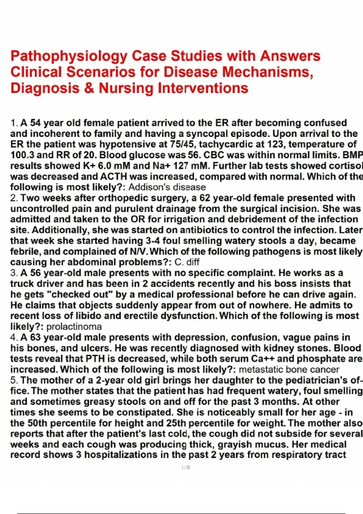 Pathophysiology Case Studies with Answers Clinical Scenarios for Disease Mechanisms, Diagnosis ...