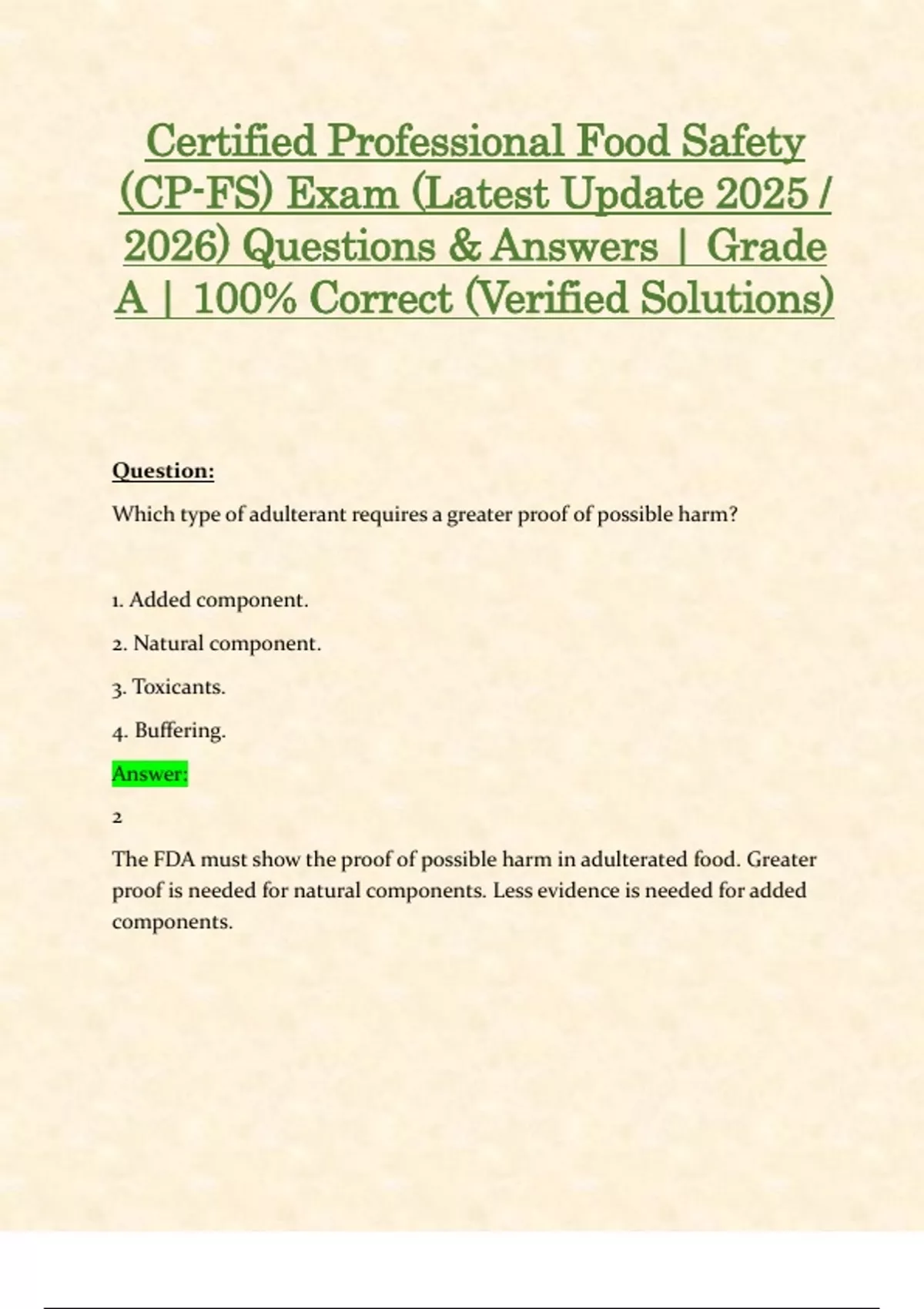 Certified Professional Food Safety (CP-FS) Exams (Latest 2025 / 2026 ...