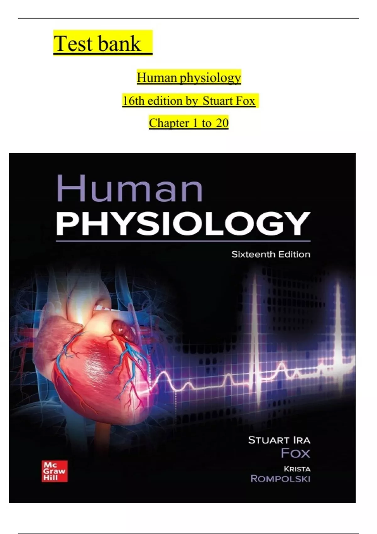 Human Physiology (16th Edition, Stuart Fox) – Complete Test Bank ...