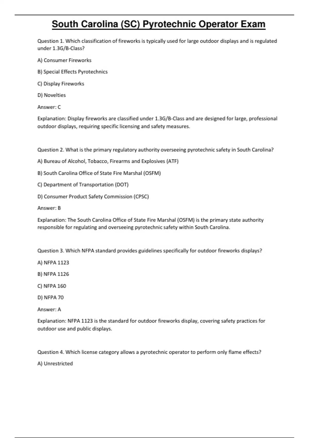 South Carolina (SC) Pyrotechnic Operator Exam - Computer - Stuvia US