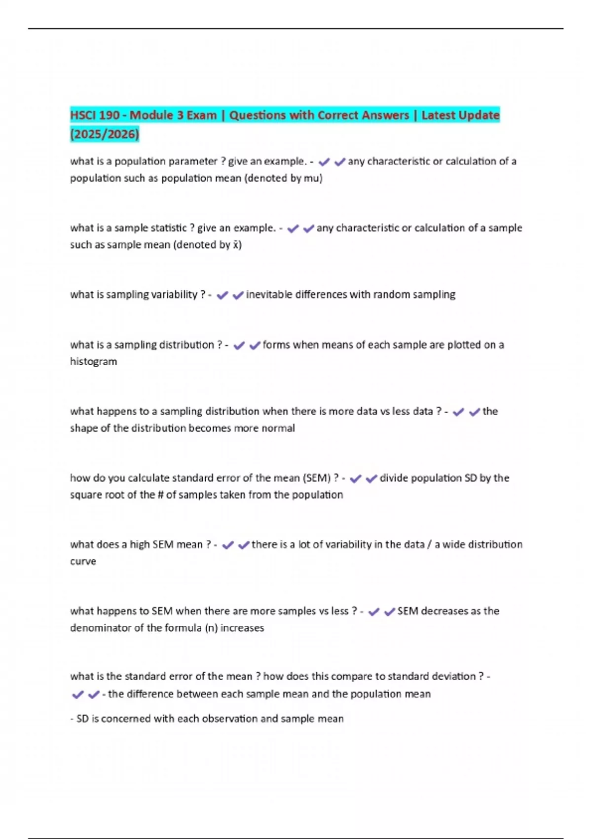 HSCI 190 - Module 3 Exam | Questions with Correct Answers | Latest ...