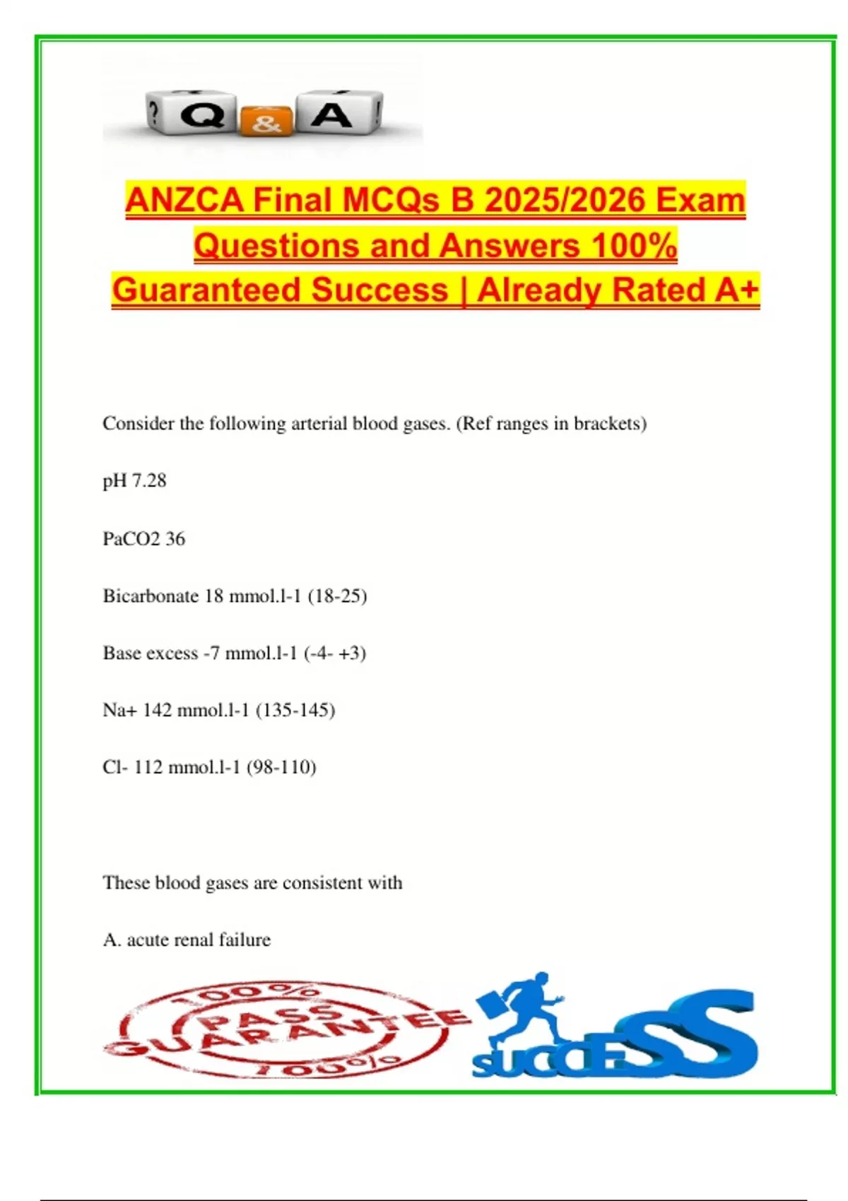 ANZCA Final MCQs B 2025/2026 – 103 Practice Questions with Answers | Anaesthesia, Emergency ...