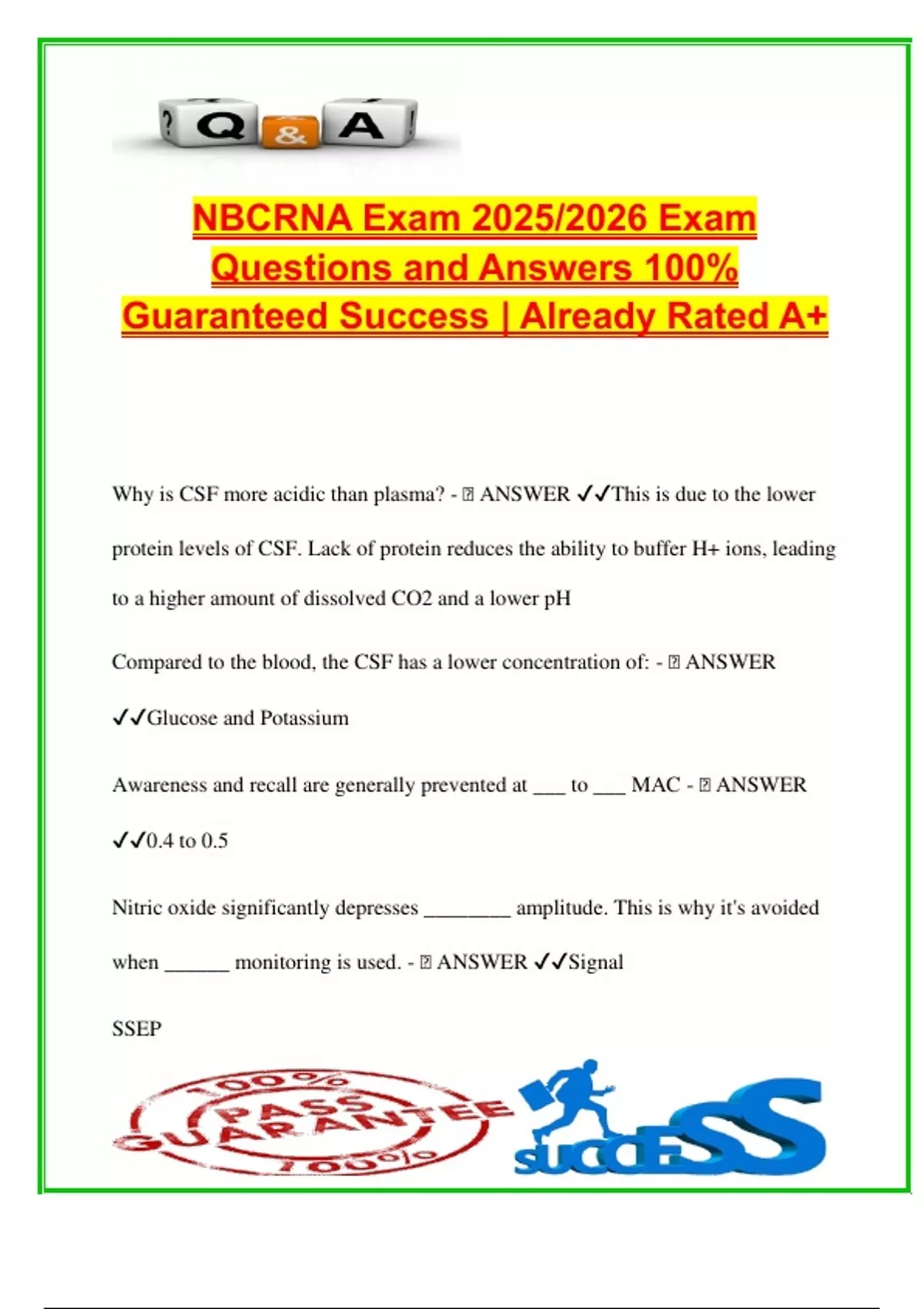 NBCRNA Exam 2025/2026 – Rated A+ Guide with Solved Q&A | Anesthesia ...