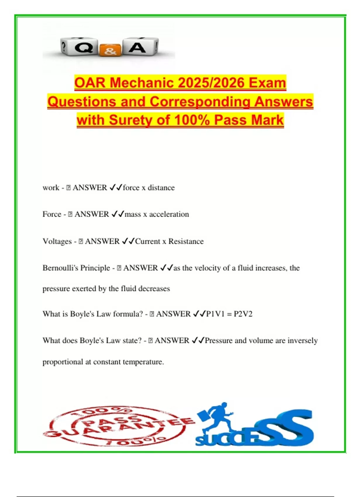 OAR Mechanical Comprehension 2025/2026 – 100% Solved Q&A on Forces, Motion, Fluid Dynamics ...