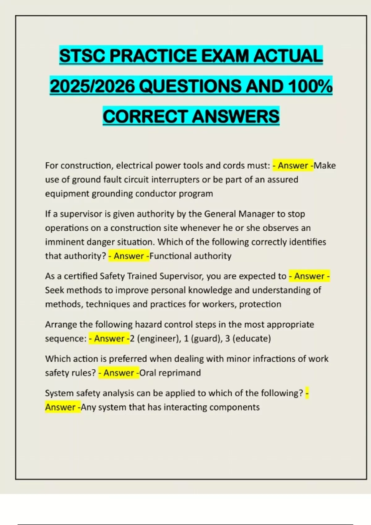 STSC PRACTICE EXAM ACTUAL 2025/2026 QUESTIONS AND 100% CORRECT ANSWERS ...
