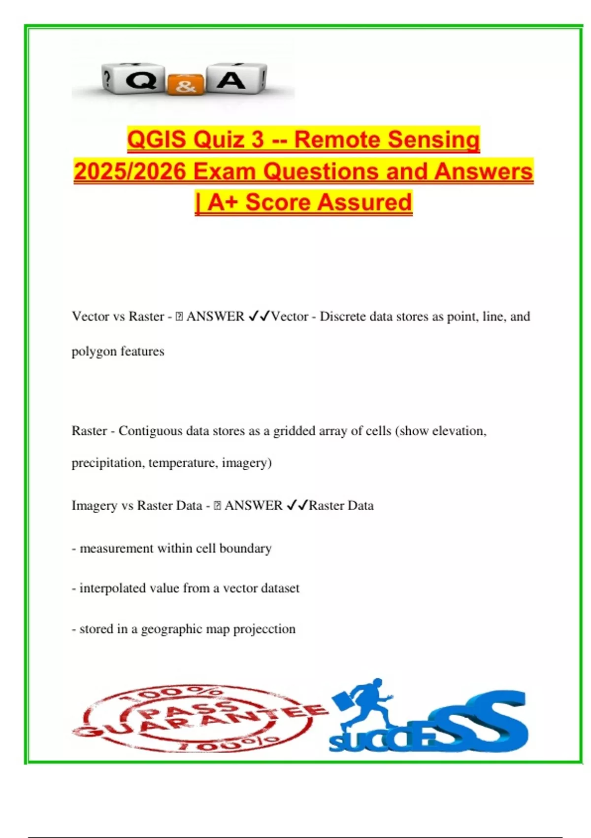 QGIS Remote Sensing Quiz 2025/2026 – 150+ Verified Questions on Raster ...