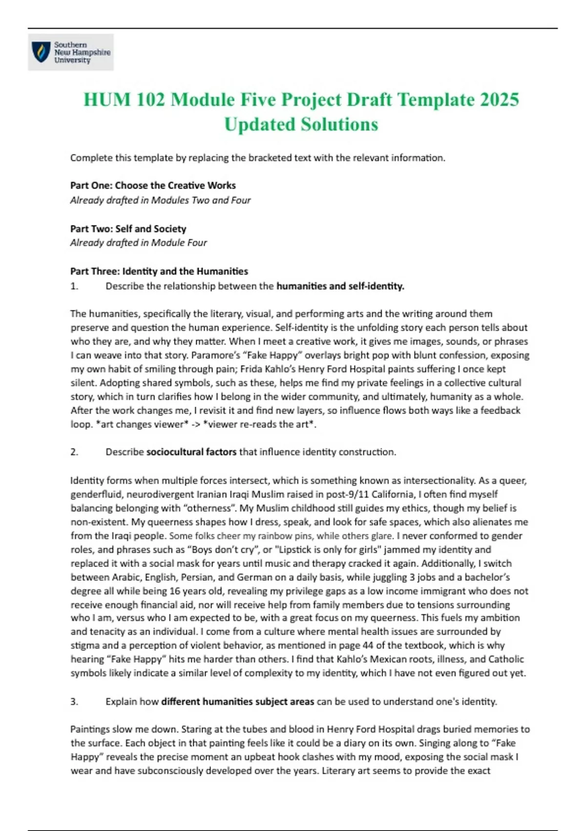 HUM 102 Module Five Project Draft Template 2025 Updated Solutions - HUM ...
