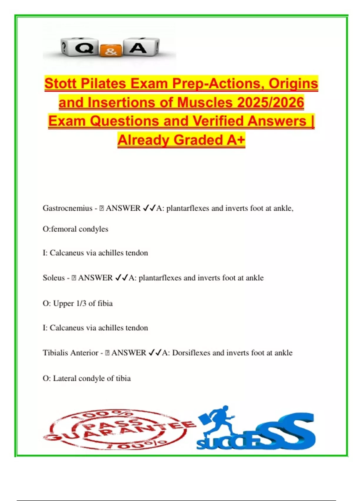 Stott Pilates Exam Prep 2025/2026 – 175+ Verified Questions on Muscle ...