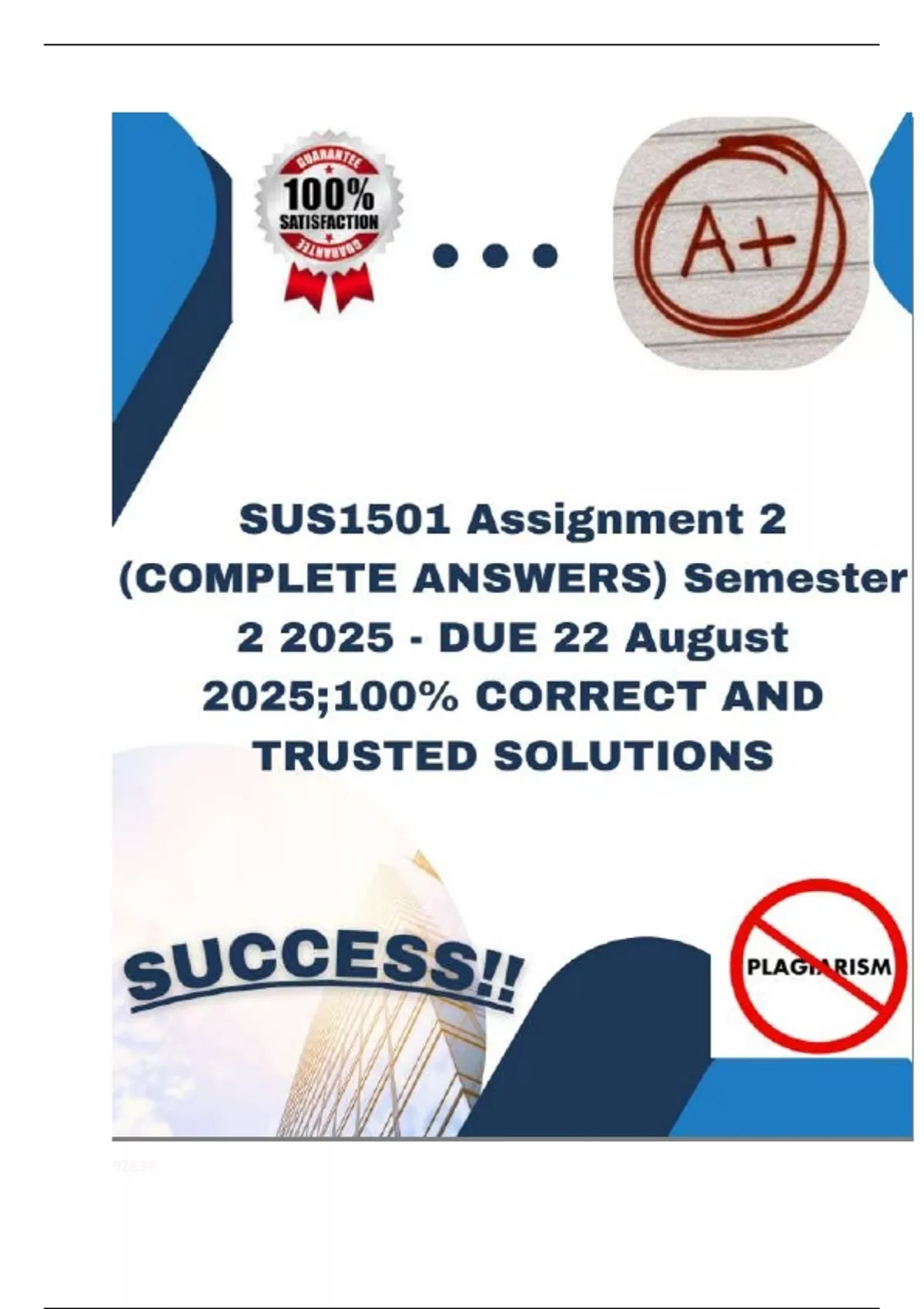 SUS1501 Assignment 2 (COMPLETE ANSWERS) Semester 2 2025 - DUE 22 August ...