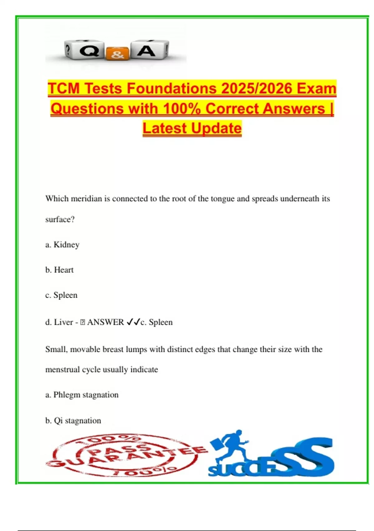 TCM Foundations Test Bank 2025/2026 – 120+ Verified Questions on Zang ...