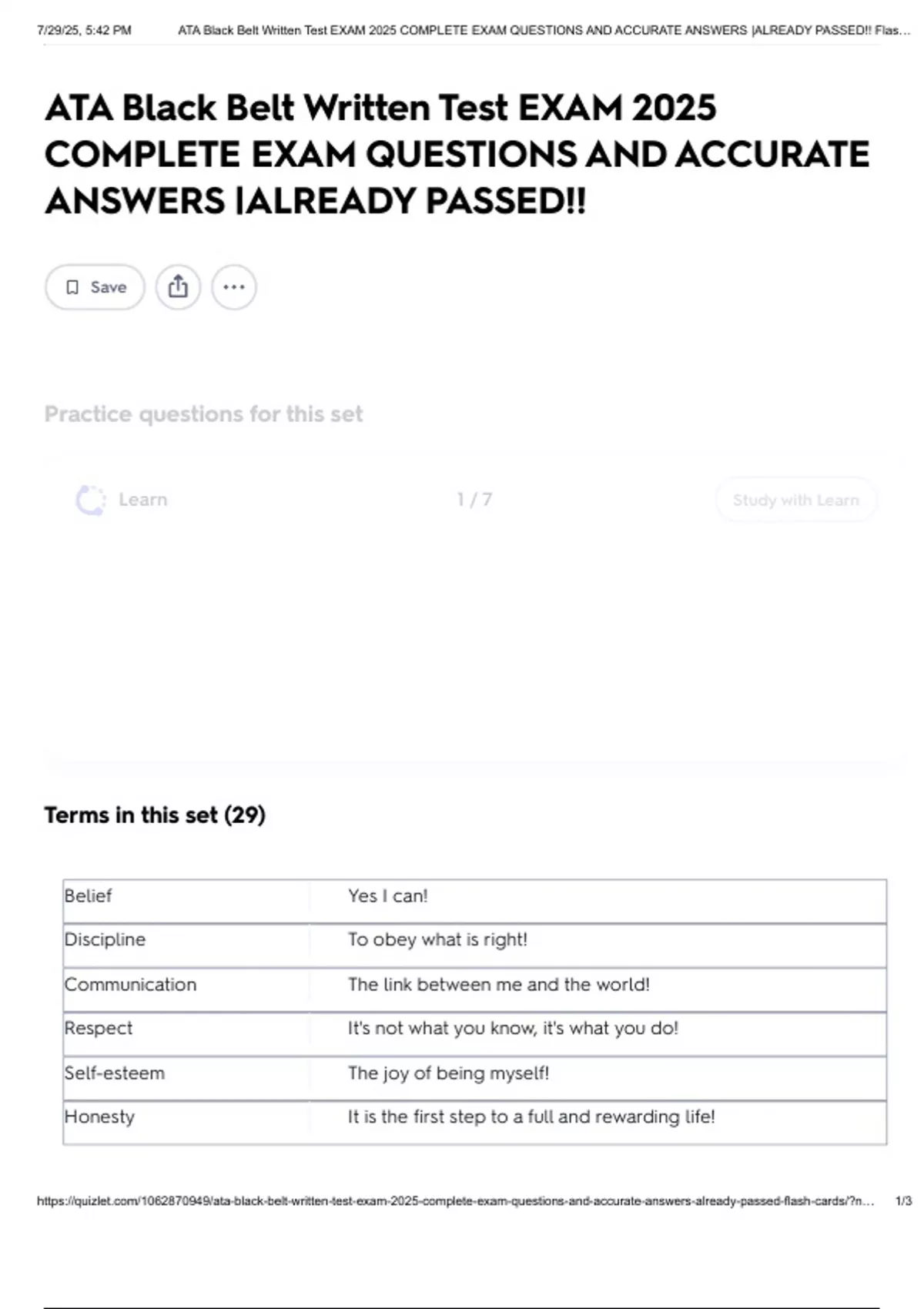 ATA Black Belt Written Test EXAM 2025 COMPLETE EXAM QUESTIONS AND ...