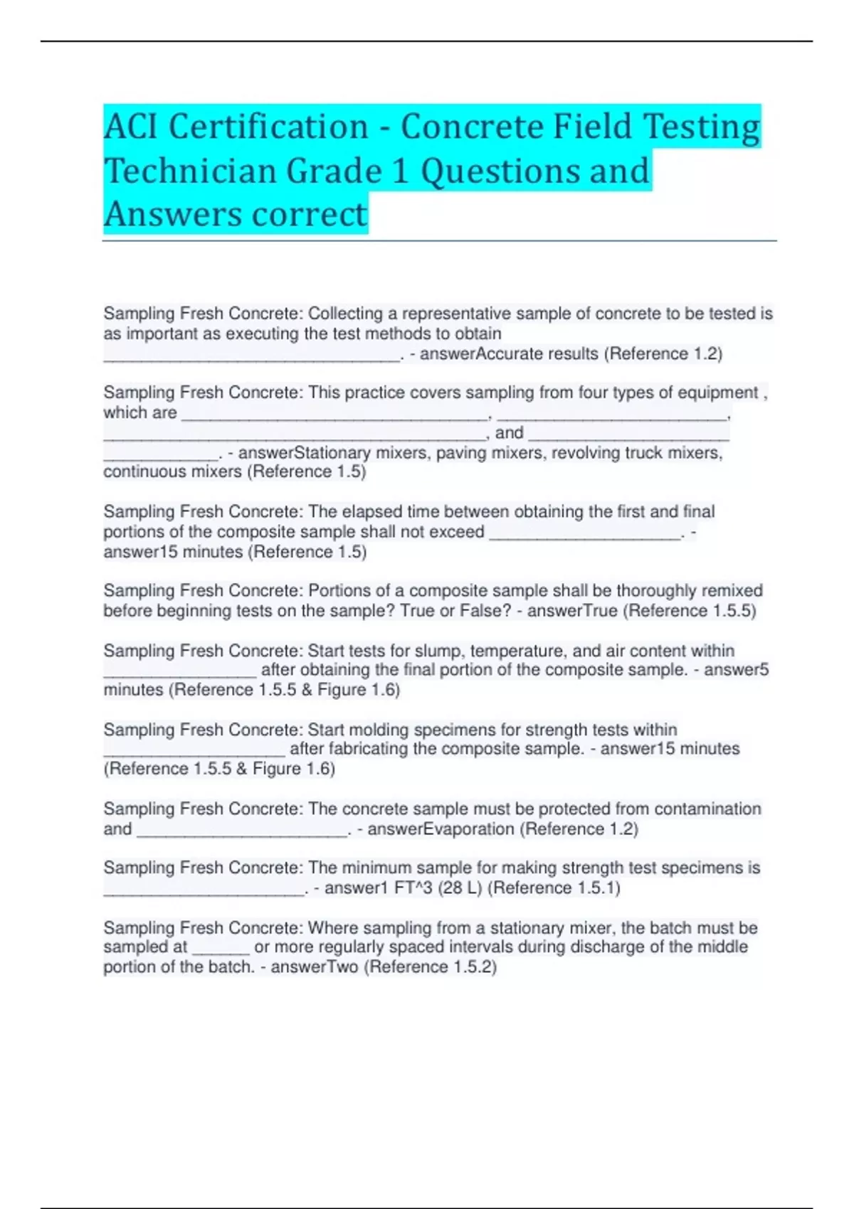 ACI Certification - Concrete Field Testing Technician Grade 1 Questions ...