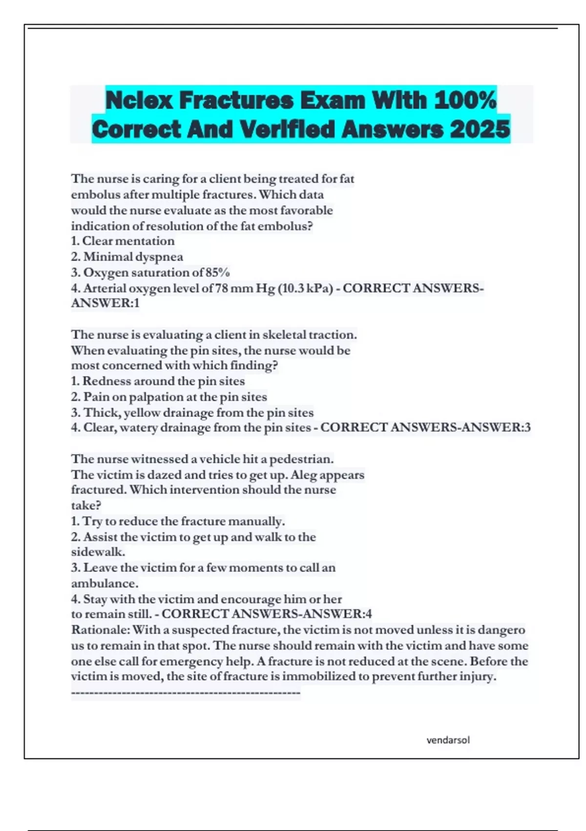 Nclex Fractures Exam With 100% Correct And Verified Answers 2025 ...